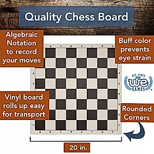 WE Games Best of Travel Chess Sets - Chess Board is Tournament Style Roll Up - 20 inches, 34 Chess Pieces, Portable Chess Set Bag, Includes Equalizer Dice & How to Play Chess Instructions Booklet