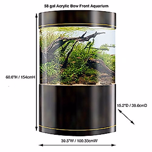 Penn-Plax Water World Luxury Large Bow Front Acrylic Aquarium with Built-in Stand and Storage Top (LM2) – 360° View – Great for Freshwater and Saltwater Fish – 58 Gallons