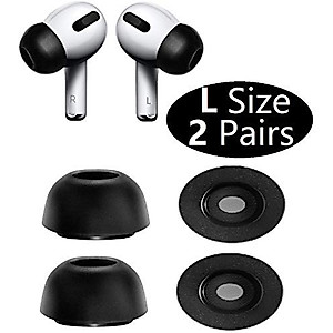 JNSA Large Size Memory Foam Ear Tips Compatible with Apple AirPods Pro, Noise Cancelling Comfortable Foam Tips with Built-in dust Guard net,[Fit in Case], Black 2 Pairs Sets,L