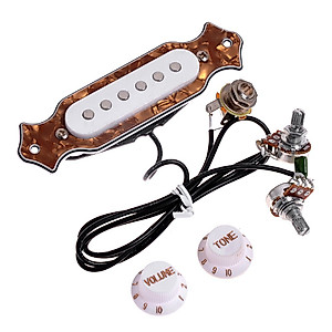 TraderPlus 1 sets Pre-wired 6-string Cigar Box Guitar Pickup with Volume & Tone for Electric Guitar (Brown)