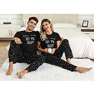 EISHOPEER Women's Pajama Set Printed Short Sleeve Top & Long Pants Sleepwear Pjs Sets Black S