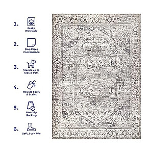 NuLOOM Brielle Machine Washable Vintage Medallion Area Rug, 6' x 9', Grey