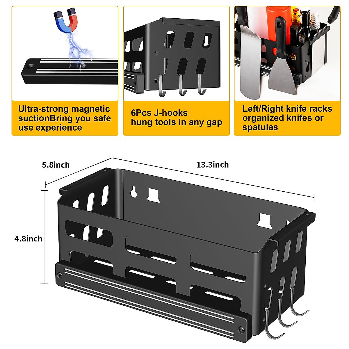Griddle Caddy for Blackstone Griddle Accessories, Space Saving Storage Caddy for Blackstone 28"/36" Griddles/Weber Grill, BBQ Accessories Storage Box with Magnetic Tool Holder & Paper Towel Holder