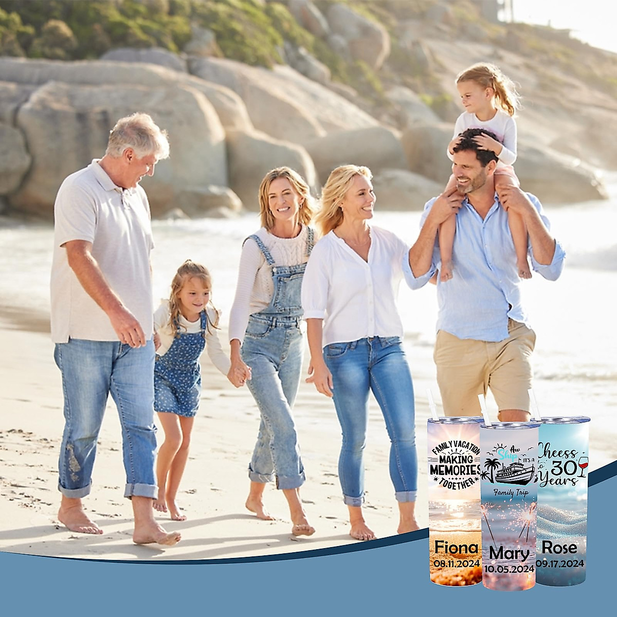 Custom Beach Tumblers for Women Cute Girl's Trip Cups Tumbler Personalized Insulated Tumbler Cup with Lid Straw for Friends Girls Trip Favor Gifts 2025 Bachelorette Trip Gift Family Vacation Cups