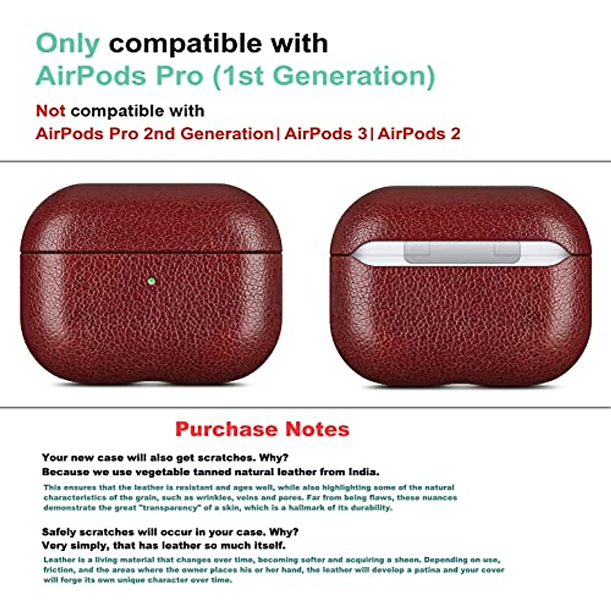 Haobobro Handcrafted AirPods Pro Leather Case Cover | Only Compatible with AirPods Pro (1st Gen) - Top Grain Leather AirPods Pro 1st Generation Case | Not for AirPods Pro (2nd Gen) - Brown