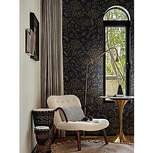 Heroad Peel and Stick Wallpaper Dark Blue Contact Paper Gold Floral Wall Paper Modern Boho Removable Contact Paper for Cabinets Drawers Bedroom Self Adhesive Vinyl Papel Tapiz para Pared 118" x 17.3"