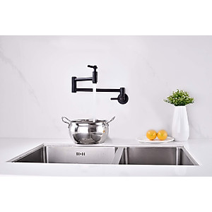 CAKIONG Matte Black Pot Filler Faucet Wall Mount Double Joint Swing Arm Folding Faucet Stretchable Brass Kitchen Faucet with Single Hole Two Handles