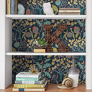 NuWallpaper NU3038 Groovy Garden Navy Peel & Stick Wallpaper, Multicolor