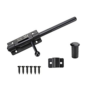 KUMGROT Black Slide Bolt Gate Latch 6 Inches Heavy Duty Door Latch Lock 304 Stainless Steel Barrel Bolt Lock Door Latches Hardware for Wooden Fence Yard Door Barn