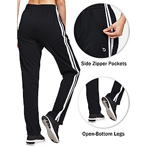 BALEAF Women's Track Pants Athletic Jogging Sweatpants Zipper Pockets Warm-Up Sports Running Pants Black/White Size XL