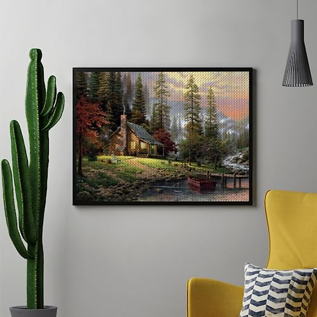 Stamped Cross Stitch Kits for Adults Beginners Forest Farm Farmhouse Boat Pattern 11CT Pre-Printed Fabric Embroidery Arts and Crafts Kit Needlepoint Starter DIY Wall Decor, 12 x 16 inch