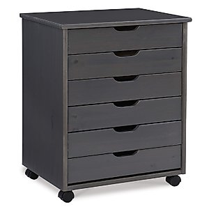 Linon Home Decor Products Corinne Six Drawer Wide, Grey Rolling Cart