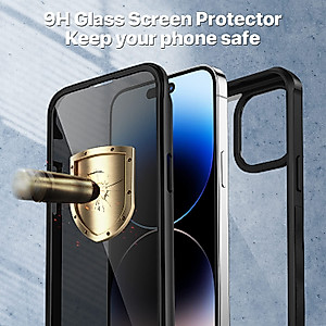 CENHUFO for iPhone 14 Pro Max Case, Privacy Phone Cover with Built-in Anti Peep Tempered Glass Privacy Screen Protector and Camera Protective, Full Body Shockproof Spy Clear Double Bumper - Black