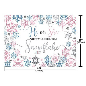 ABLIN 8x6ft Snowflake Gender Reveal Backdrop He or She What Will Our Little Snowflake Be Theme Party Banner Blue Pink Snowflakes Photography Background Decor Photo Booth Props