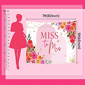 Mocsicka Miss to Mrs Backdrop Hot Pink Flowers Gold Glitter Bridal Shower Party Decorations Wedding Bride to Be Engagement Photography Background (7x5ft(82''x60''), Pink)