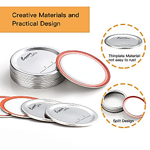 100 Counts Mason Jar Lids Regular Mouth Canning Lids with Leakproof & Airtight Seal Features for Kerr & Ball Jar Lids, Split-Type Metal - Food Grade Material, Silver/70 MM