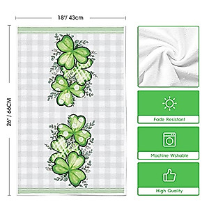 Artoid Mode Buffalo Plaid Eucalyptus Leaves Clover Shamrock Wishes St. Patrick's Day Kitchen Towels Dish Towels, 18x26 Inch Seasonal Decoration Hand Towels Set of 2
