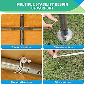 GarveeLife 12x20FT Carport, Portable Garage with Sidewalls, Doors and Ventilated Windows, UV Resistant and Waterproof, Heavy Duty Carport for Car, Bike, Boat, Party (Yellow)