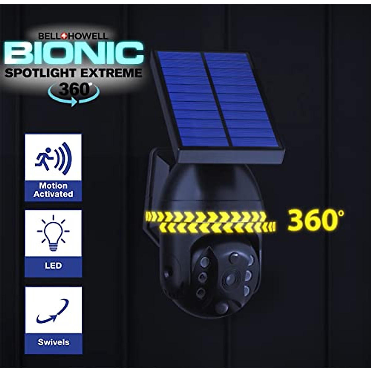 Bell+Howell Bionic Spotlight Extreme 360 - Solar Powered Outdoor Lights, Rain and Snow Resistant, Wireless w/Motion Sensor Outdoor Solar Lights for Yard, Garage, Lawn, Patio and Garden As Seen On TV
