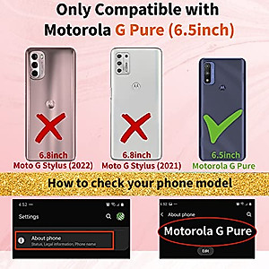 Shorogyt (3in1 Heart Case for Motorola Moto G Pure 2021 6.5 Inch Women Cute Aesthetic Love Hearts Pattern Girls Black Gold Luxury Girly Design Phone Cases Cover+Screen+Chain for G Pure 2021