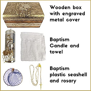 Baptism Candle Set for Boys and Girls in Premium Decoration Box with Towel, Rosary and Shell Included - Velas para bautizo Recuerdos de bautizo - Baptism kit Catholic with Candle for boy Favors