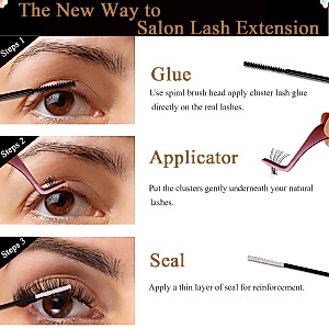 DIY Lash Extension Kit, Missicee Individual Lashes Kit with 240 Pcs Lash Clusters 5ml Cluster Lash Bond and Seal 1 Eyelash Applicator for Beginner DIY at Home Easy to Apply (10D+20D-C Curl-8-12 mix)