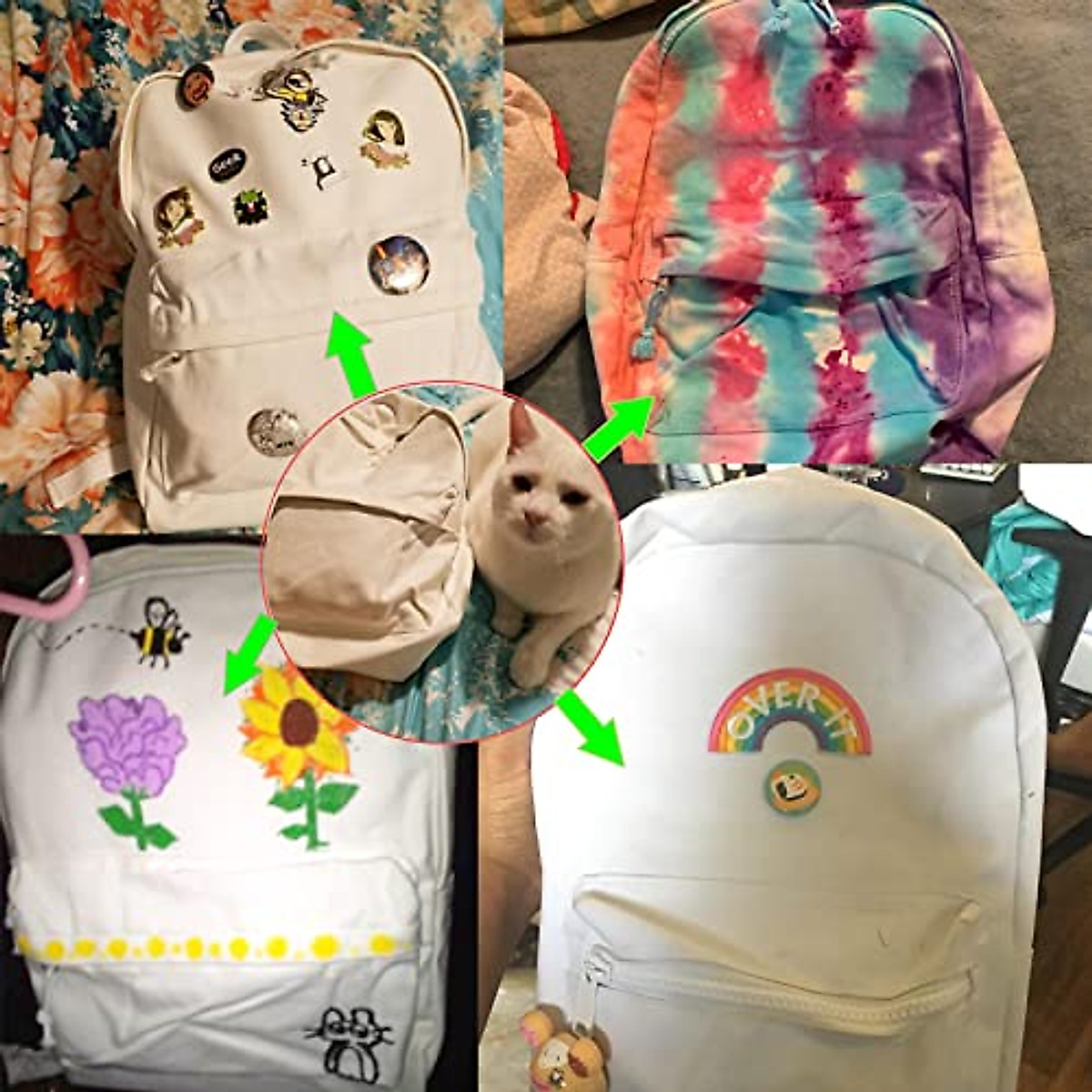 Vailldge DIY Canvas Backpack White Casual Daypack Satchel Laptop Backpack with Acrylic Markers (White Backpack DIY)