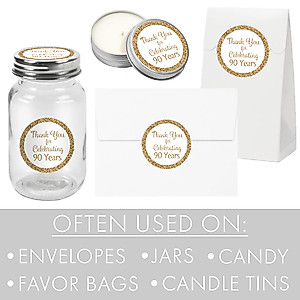 White and Gold 90th Birthday Thank You Stickers - 1.75 in - 40 Labels, 90th Birthday Decorations