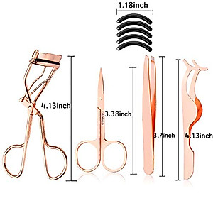 Arroyner 4Pcs Eyelash Curlers with Comb, Rose Gold Beauty Eyelashes Curlers with Built in Comb, Lash Curler Makeup Tool for Women and Girls