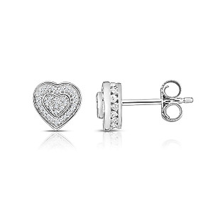 NATALIA DRAKE 1/10 Cttw Heart Shaped Diamond Stud Earrings for Women in Rhodium Plated 925 Sterling Silver Color H-I/Clarity I2-I3