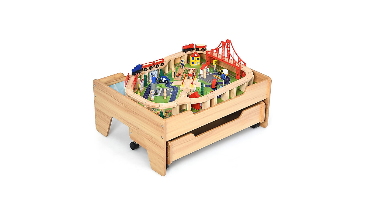 Kids Wooden Train Table with Storage & 100 Pieces | Toy Gift for Ages 3+