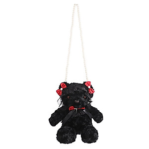 Amosfun kawaii purse gothic lolita bag purses decor dress bear- Plush Doll Sling Bag Lovely Lace Bear Crossbody Bag Chic Small Shoulder Bag for- Women- Ladies Girls (Black)