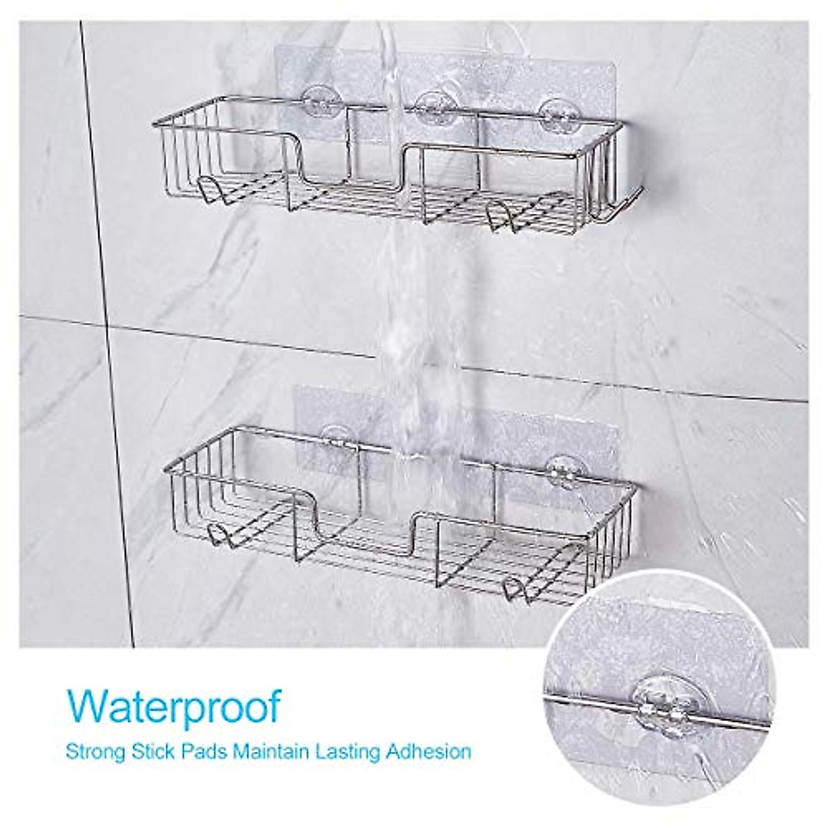 Bundle Set of Adhesive Bathroom Shower Shelf and Stainless Steel Shower Squeege 10 Inches