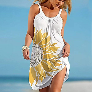 Padaleks Womens Summer Beach Dresses Sleeveless Spaghetti Strap Sexy Mini Dress Casual Loose Swim Cover Up Sundress