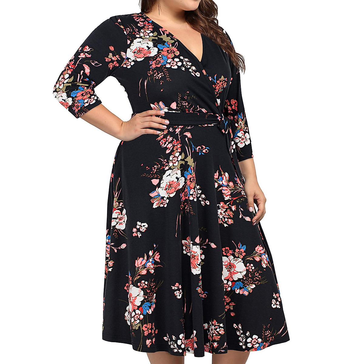 kissmay Womens Dresses Plus Size, Fall Wedding Guest Dresses Ladies Wedding Dress Plus Size Semi Formal Dresses for Women Fancy Womens Dresses Long Sleeve Black Red 20 Plus