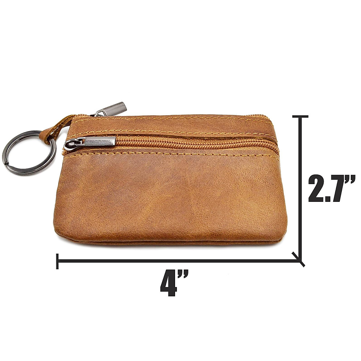 Women Genuine Leather Coin Pouch Zip Mini Purse Wallet Key Chain Double Zipper