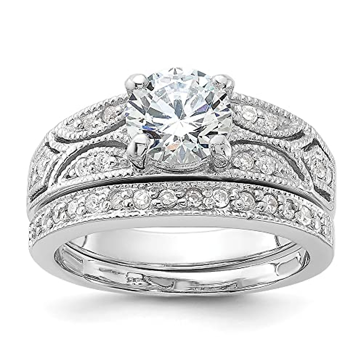IceCarats 925 Sterling Silver Cubic Zirconia CZ Wedding Band Engagement Ring Bridal Jewelry Set Size 8