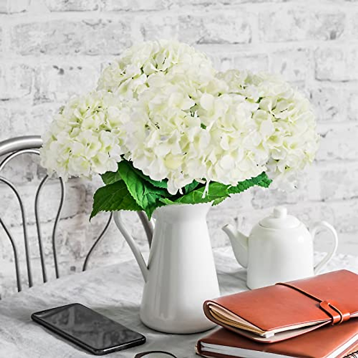 JPSOR 40pcs Artificial Hydrangea Silk Flower Heads with Stems, Fake Flowers for Mothers Day Wedding Centerpiece Home Garden Party Decoration (White)