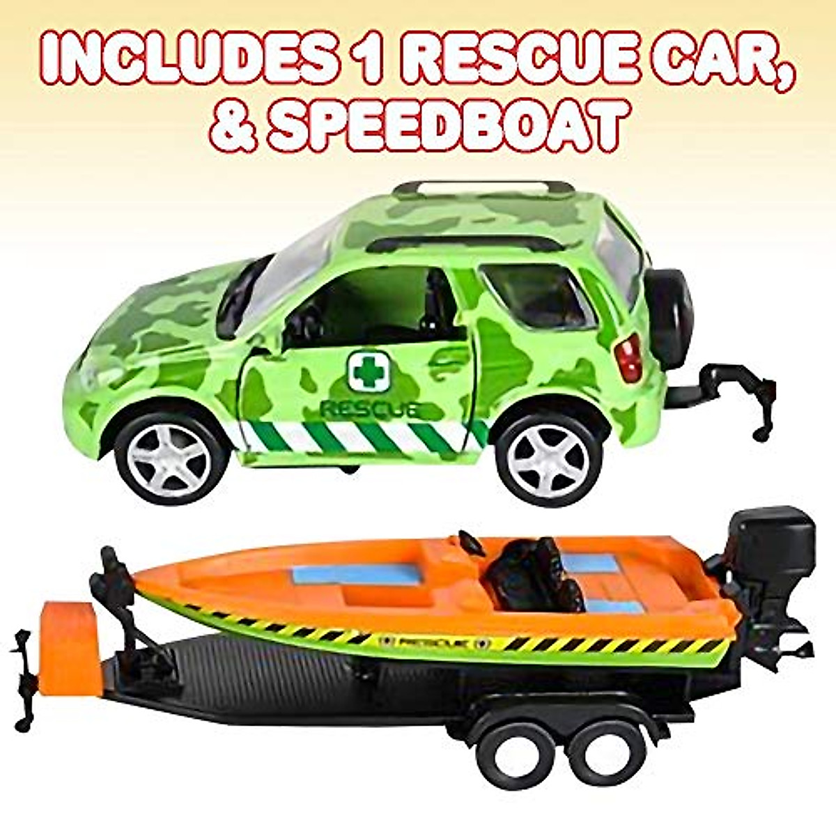 ArtCreativity SUV Toy Car with Trailer and Speedboat Playset for Kids, Interactive Jungle Play Set with Detachable Speed Boat and Opening Doors on 4 x 4 Toy Truck, Best Birthday Gift for Boys & Girls