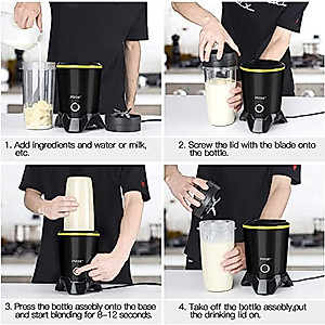 1200W Personal Bullet Blender for Shakes and Smoothies - 12-Piece Nutritional Blender for Kitchen with Blending and Grinding Blades, Recipe Book and Tritan 32+15 oz Travel Bottles for Fruits, BPA Free, Black