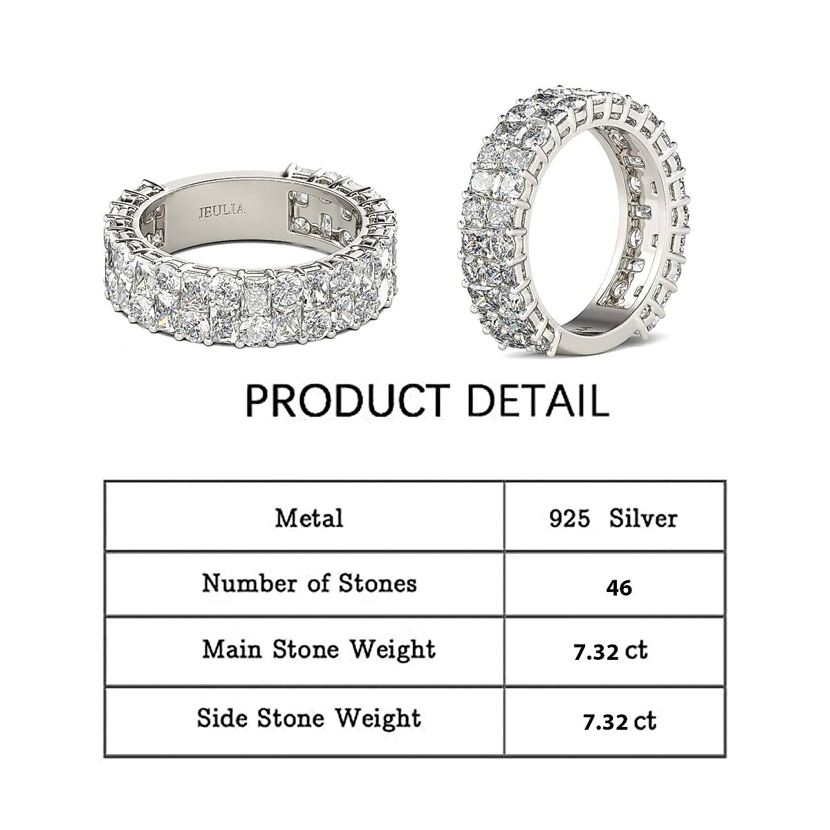 Jeulia Round Cut Sterling Silver Eternity Ring for Women All-Around Band Stacking Ring Set Diamond Engagement Wedding Band Ring with Jewelry Gift Box (White, 7)