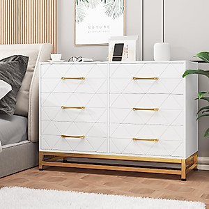 Jojoka White 6 Drawer Dresser, Wood Chest of Drawers for Bedroom, Morden Dresser for Closet, TV Stand, Living Room, Hallway, Nursery