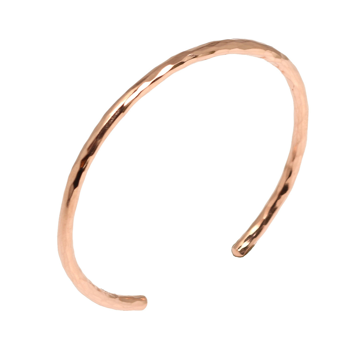 John S. Brana 3mm Hammered Copper Cuff Bracelet Handmade Jewelry - 100% Solid Uncoated Copper (6.5)