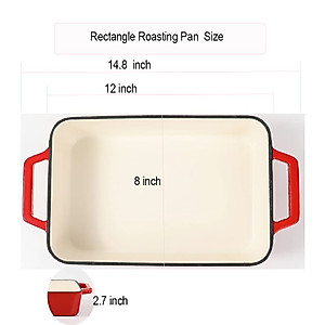 HAWOK Enameled Cast Iron Rectangle Roaster Lasagna/Roasting Pan Red……