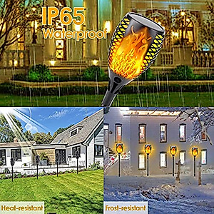 4-Pack Solar Flame Torch (Larger Size & Higher), 90 LED Solar Outdoor Lights for Garden Decorations with Flickering Flame, Waterproof Tiki Torches Solar Lights for Outside Pathway Patio Yard Landscape