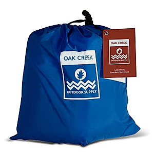Oak Creek Lost Valley Camping Hammock. Bundle Includes Mosquito Net, Rain Fly, Tree Straps, Compression Sack. Weighs Four Pounds, Perfect for Camping. Lightweight Nylon Single Hammock.