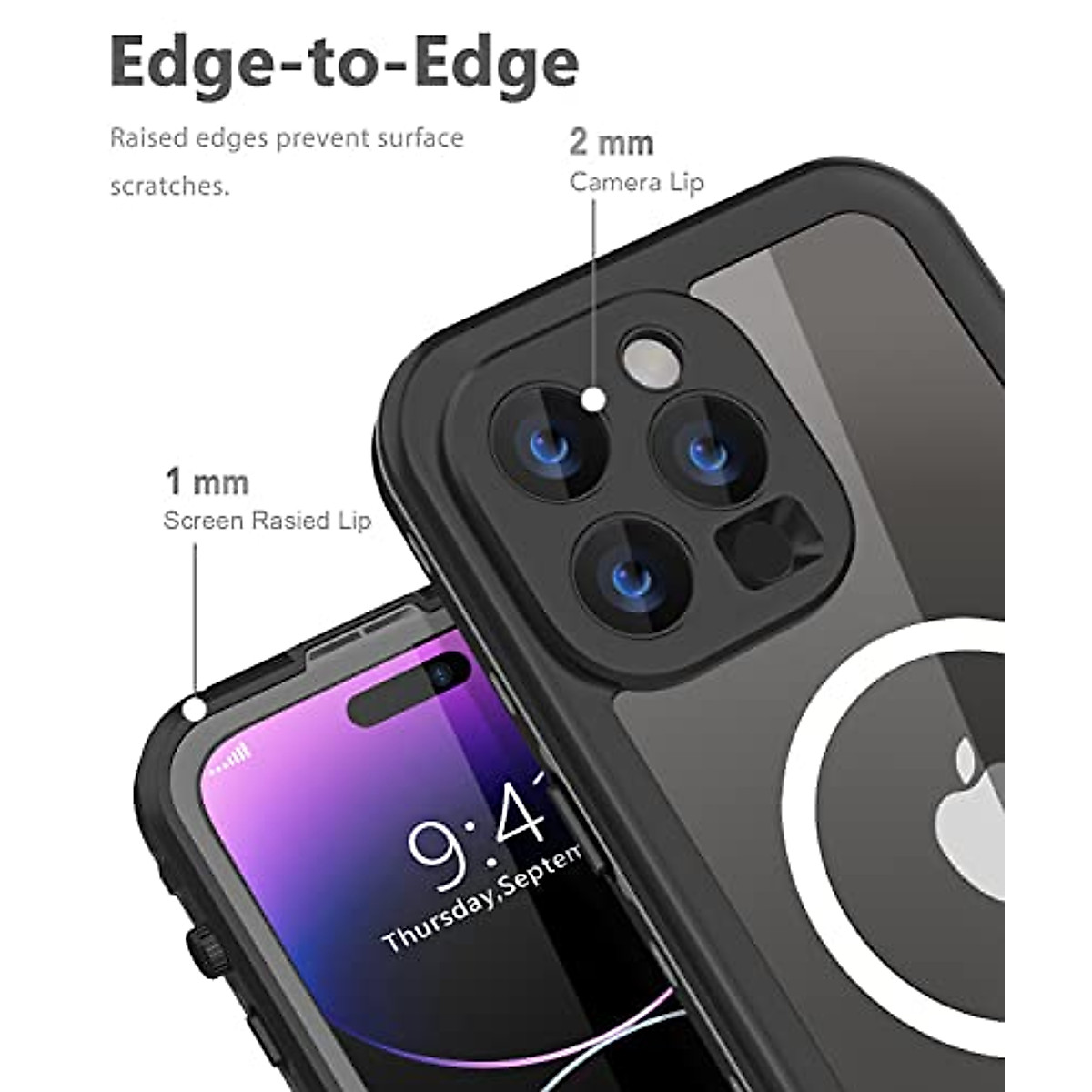 Dewfoam Design for iPhone 14 Pro Max Waterproof Case, Shockproof Dustproof Case with Screen Protector, Full Body Protective Phone Case for iPhone 14 Pro Max 6.7''(Black)