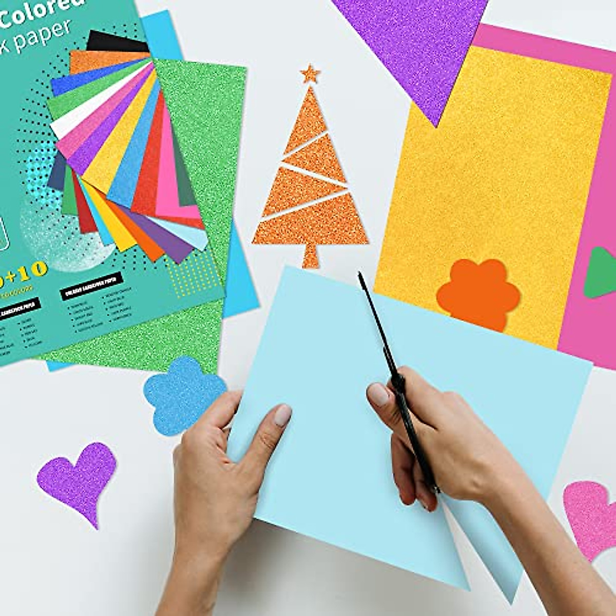 VETUZA 20 Sheets Glitter&Colored Cardstock Paper - 92lb./250GSM Cover, A4 Mixed Colored Craft Cardstock for School DIY Project, Birthday Card Making, Thanksgiving Gift Box Wrapping