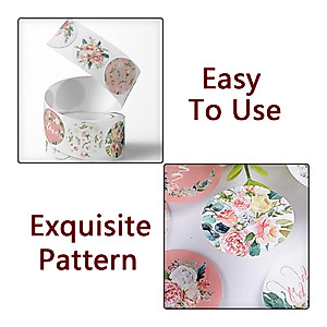 500 Pcs Floral Love Stickers Roll Flowers Paper Labels Floral Round Baking Stickers for DIY Craft Card Festival Decoration Party Gift