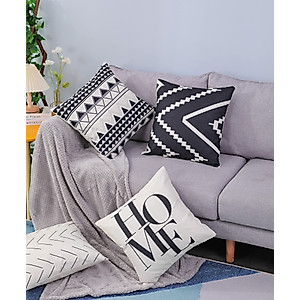 Mercijzyasang Set of 4 Decorative Throw Pillow Covers 18x18 Inch for Couch, Black and White/Cream Square Accent Pillows Case for Cushions Sofa Bed and Living Room Farmhouse Outdoor Decoration (Black)